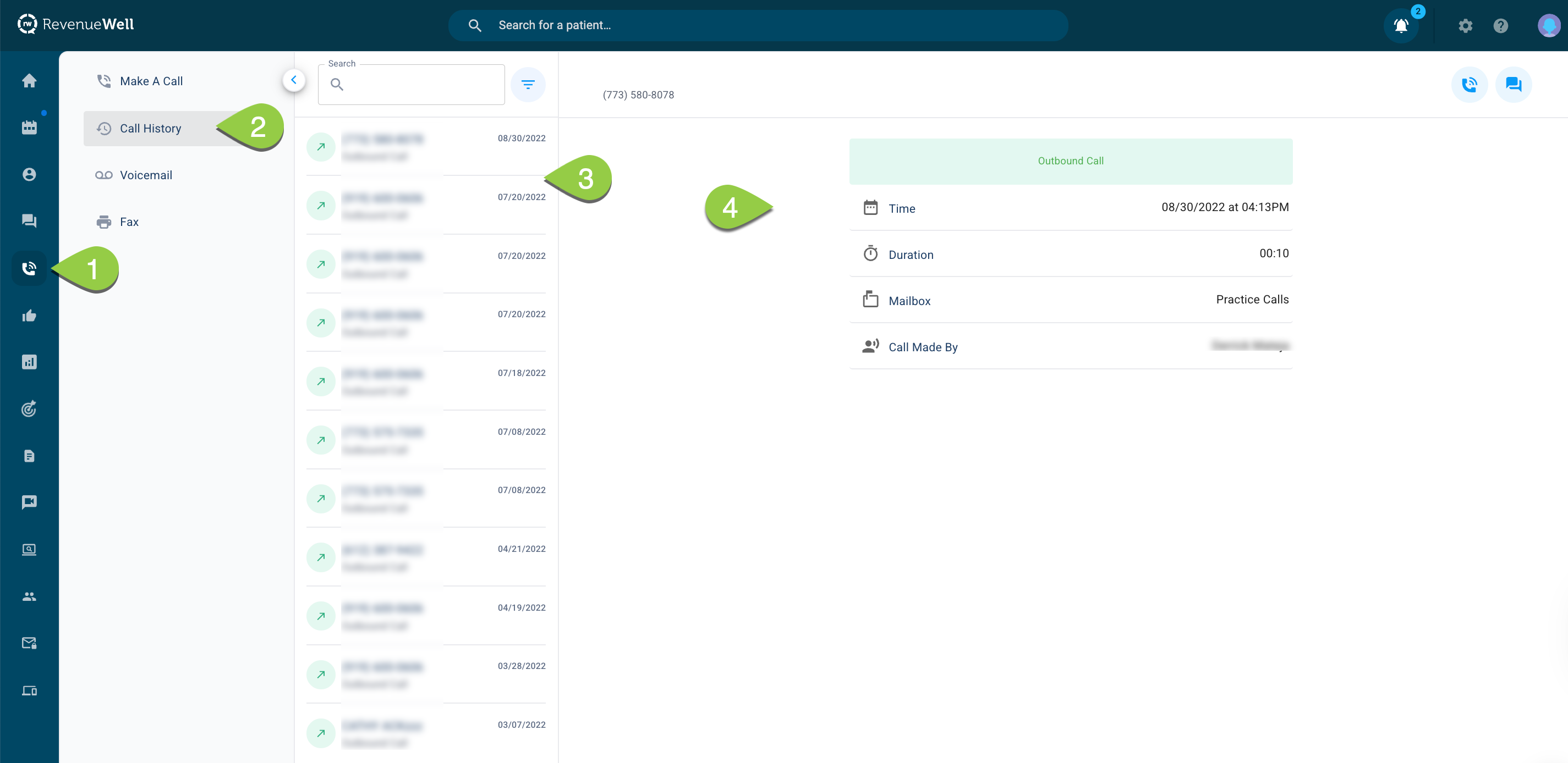 Call History in RevenueWell – RevenueWell Help